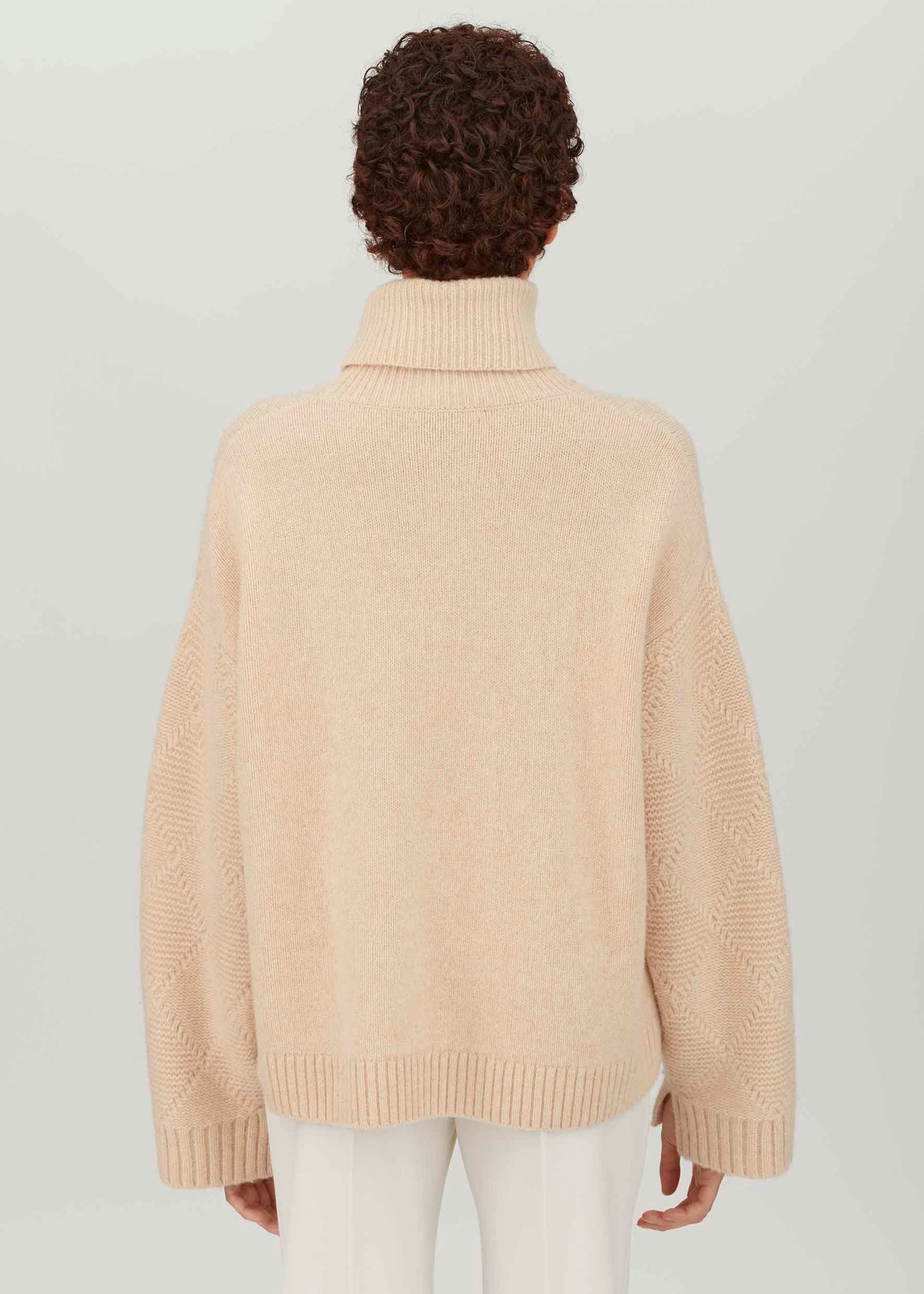 Embossed Sleeve Lux Roll Neck Jumper in Cream | Bella Freud